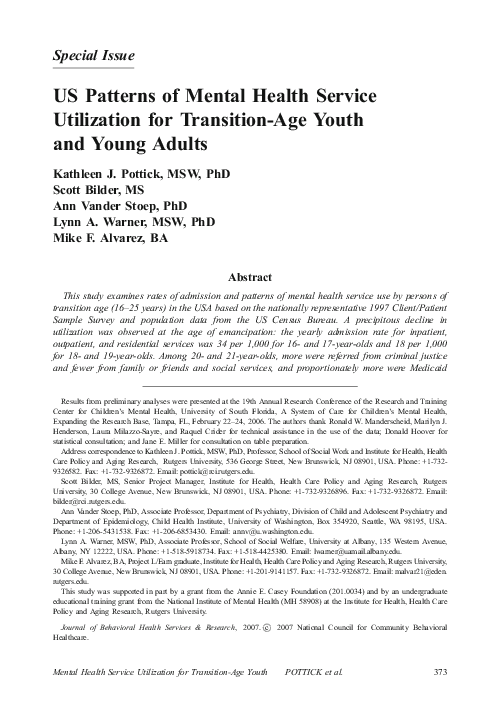 (PDF) US Patterns of Mental Health Service Utilization for Transition ...