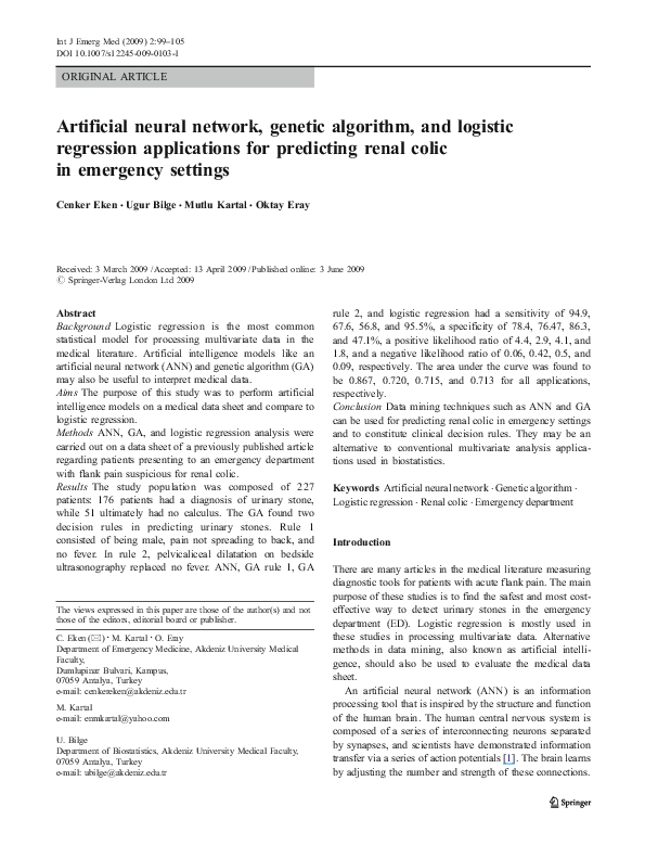Pdf Artificial Neural Network Genetic Algorithm And Logistic