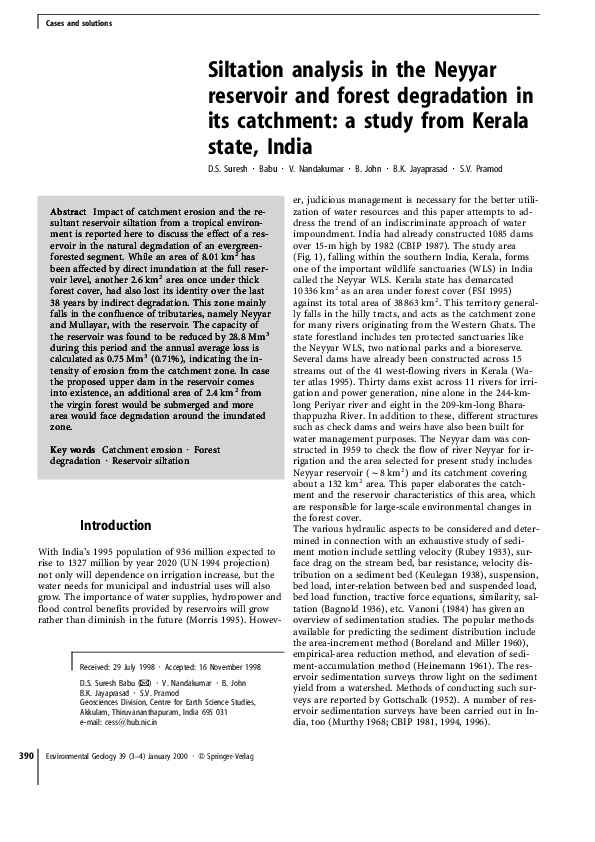 (PDF) Siltation analysis in the Neyyar reservoir and forest degradation ...
