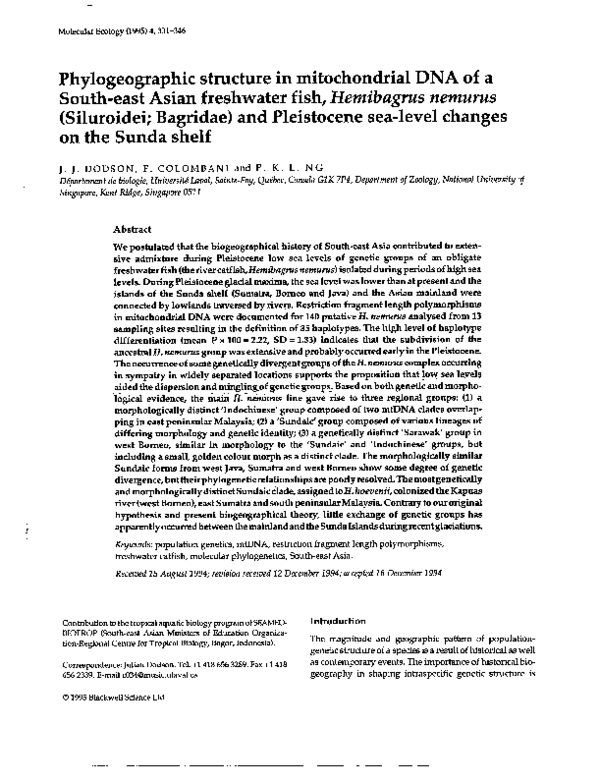 (PDF) PHYLOGEOGRAPHIC STRUCTURE IN MITOCHONDRIAL DNA OF THE LAKE ...