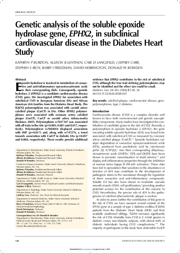 (PDF) Genetic analysis of the soluble epoxide hydrolase gene, EPHX2, in ...