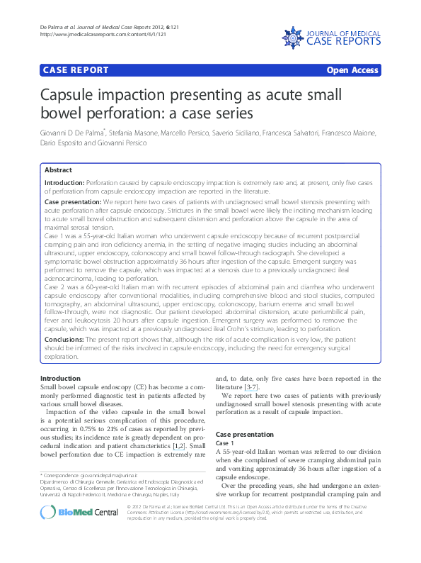 (PDF) Capsule impaction presenting as acute small bowel perforation: a ...