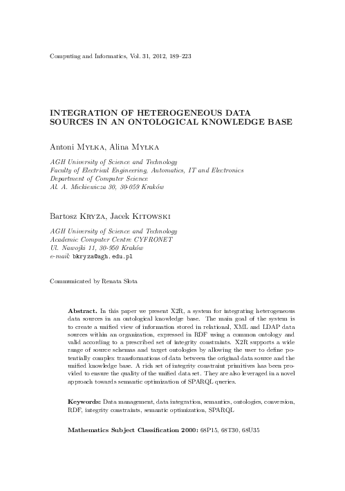 (PDF) Integration of Heterogeneous Data Sources in an Ontological Knowledge Base