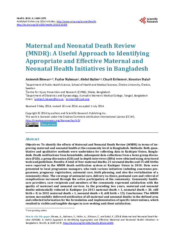 (PDF) Maternal and Neonatal Death Review (MNDR): A Useful Approach to ...