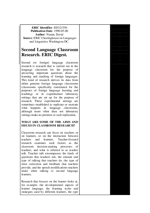 (PDF) Second Language Classroom Research. ERIC Digest