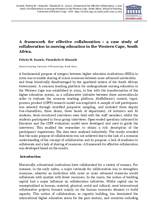 (PDF) A framework for effective collaboration: A case study of ...