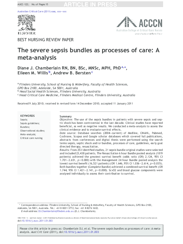 (PDF) The severe sepsis bundles as processes of care: A meta-analysis