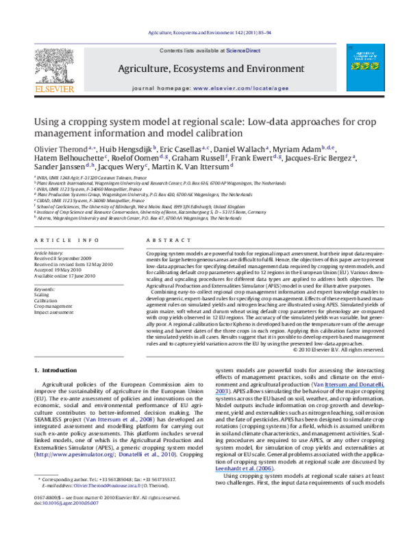 (PDF) Using a cropping system model at regional scale: Low-data ...