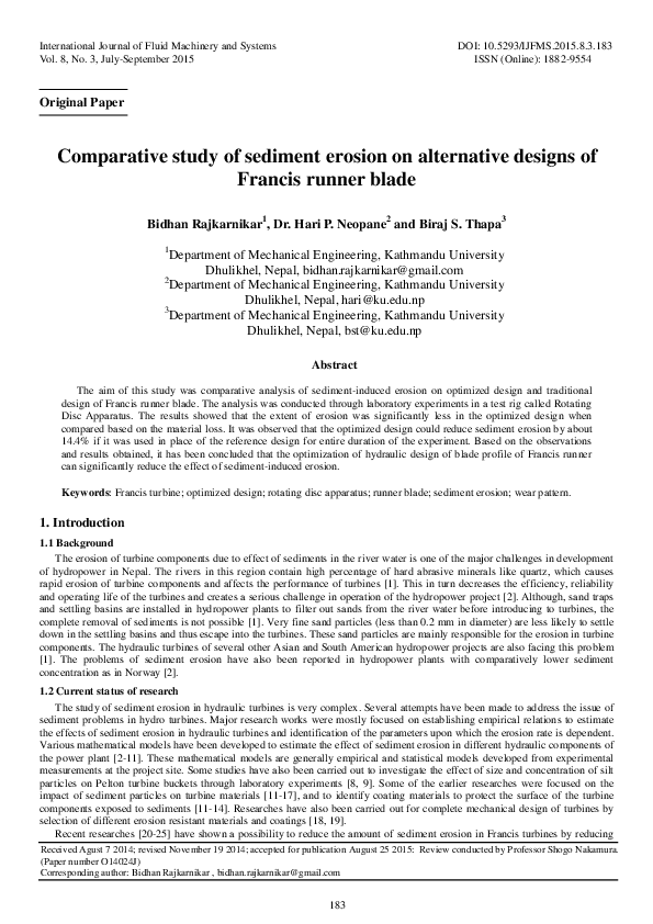 (PDF) Comparative study of sediment erosion on alternative designs of ...