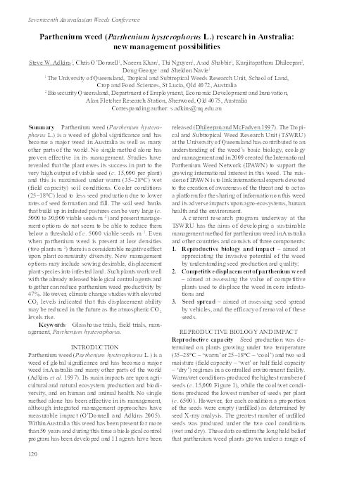 (PDF) Parthenium weed (Parthenium hysterophorus L.) research in ...