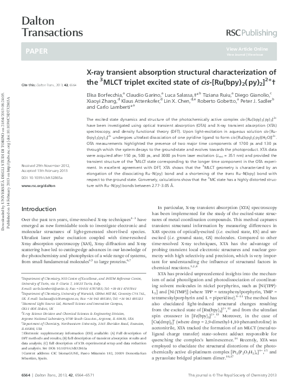 (PDF) X-ray transient absorption structural characterization of the ...