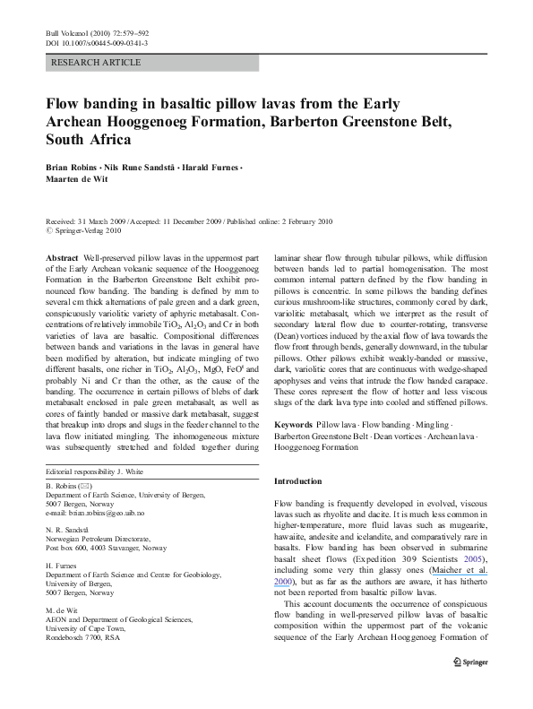 (PDF) Flow banding in basaltic pillow lavas from the Early Archean ...