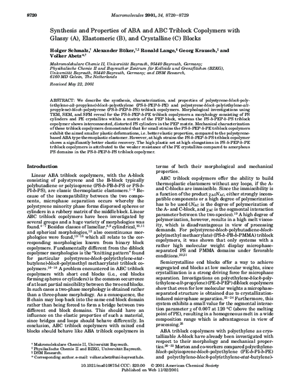 (PDF) Synthesis and Properties of ABA and ABC Triblock Copolymers with ...