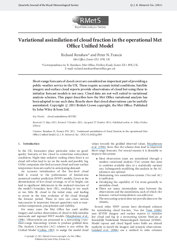 (PDF) Variational assimilation of cloud fraction in the operational Met Office Unified Model
