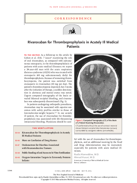 (PDF) Rivaroxaban for Thromboprophylaxis in Acutely Ill Medical Patients