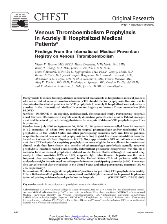 (PDF) Venous Thromboembolism Prophylaxis in Acutely Ill Hospitalized Medical Patients