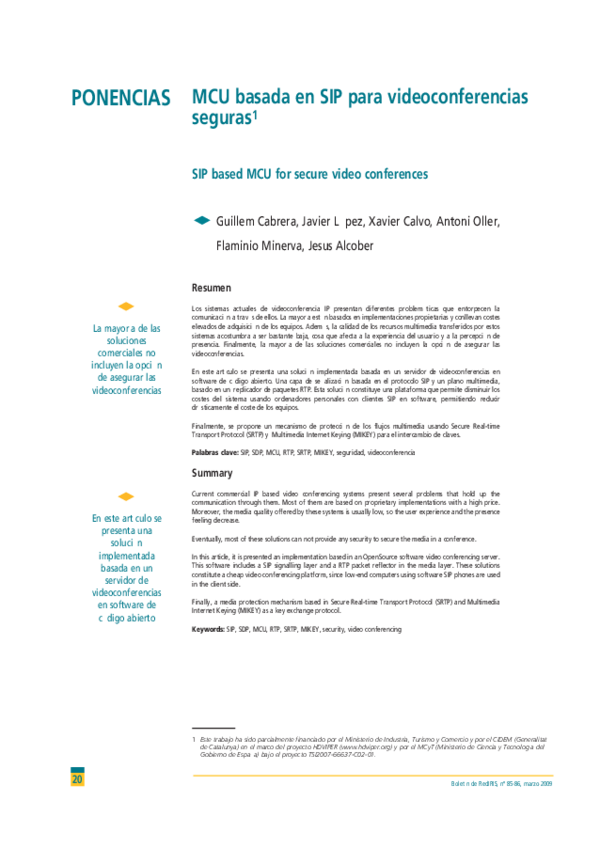 (PDF) MCU basada en SIP para videoconferencias seguras