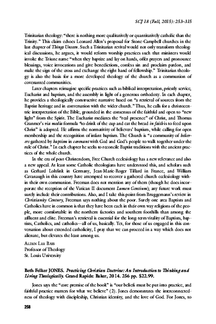 Pdf Jones Beth Felker Practicing Christian Doctrine An Introduction To Thinking And Living