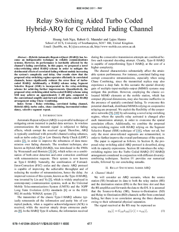 (PDF) Relay switching aided turbo coded Hybrid-ARQ for correlated fading channel
