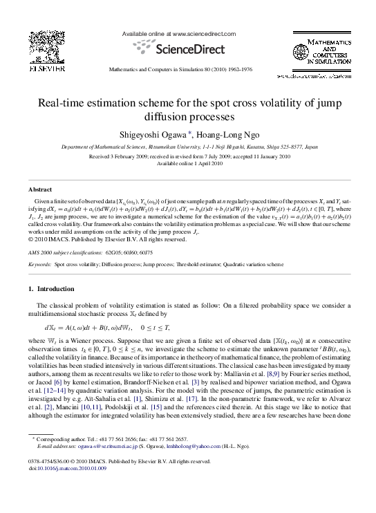 (PDF) Real-time estimation scheme for the spot cross volatility of jump diffusion processes