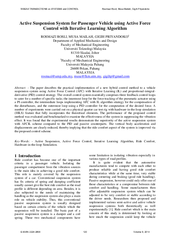 Pdf Active Suspension System For Passenger Vehicle Using Active Force
