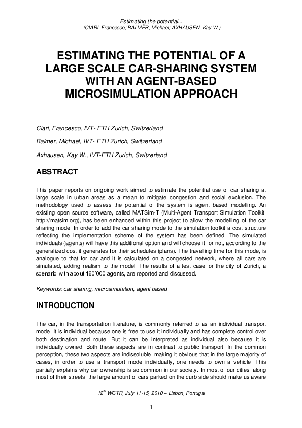 (PDF) Estimating the potential of a large scale car-sharing system with an agent-based ...