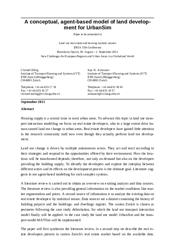 (PDF) A conceptual, agent-based model of land development for UrbanSim