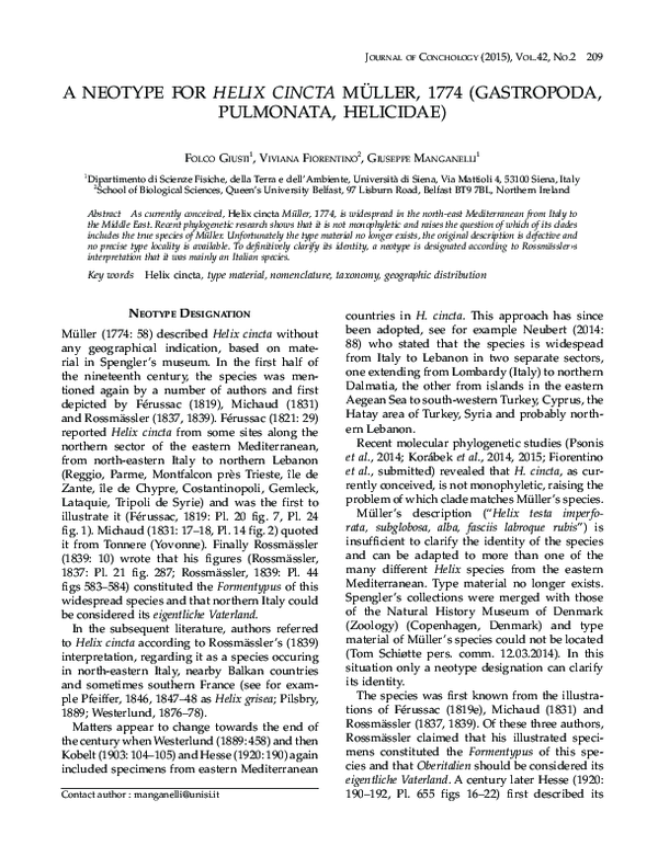 (PDF) A neotype for Helix cincta Müller, 1774 (Gastropoda, Pulmonata ...