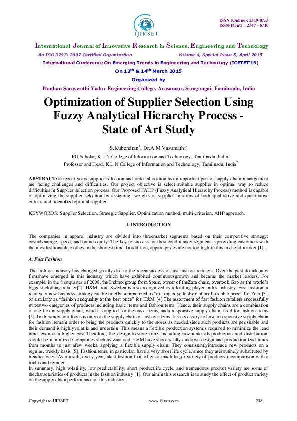Pdf Optimization Of Supplier Selection Using Fuzzy Analytical