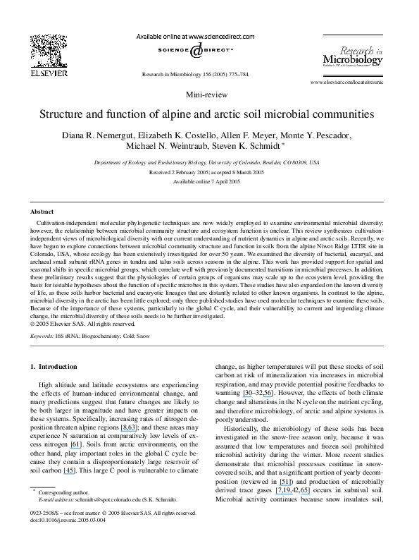 (PDF) Structure and function of alpine and arctic soil microbial communities