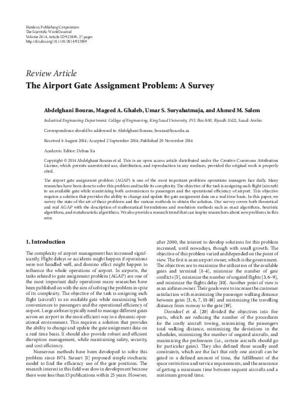 Pdf The Airport Gate Assignment Problem A Survey Ahmed Salem