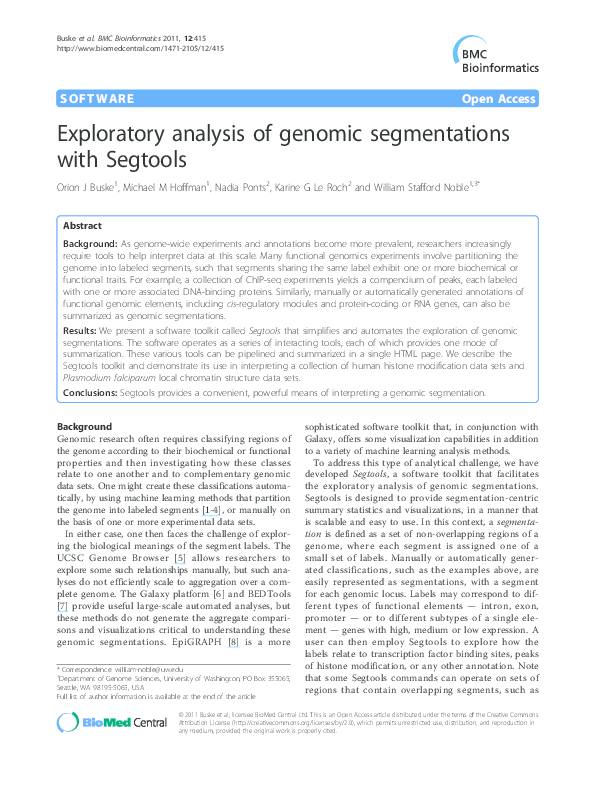 (PDF) Exploratory analysis of genomic segmentations with Segtools