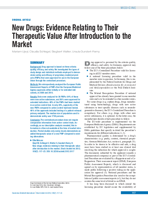 (PDF) New drugs: evidence relating to their therapeutic value after ...