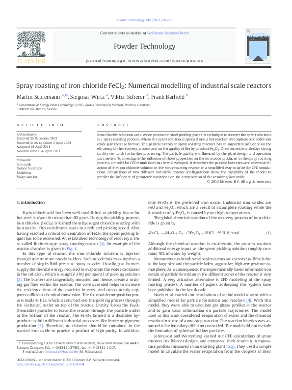 (PDF) Spray roasting of iron chloride FeCl2: Numerical modelling of ...