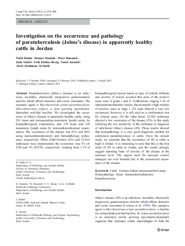 (PDF) Investigation on the occurrence and pathology of paratuberculosis ...