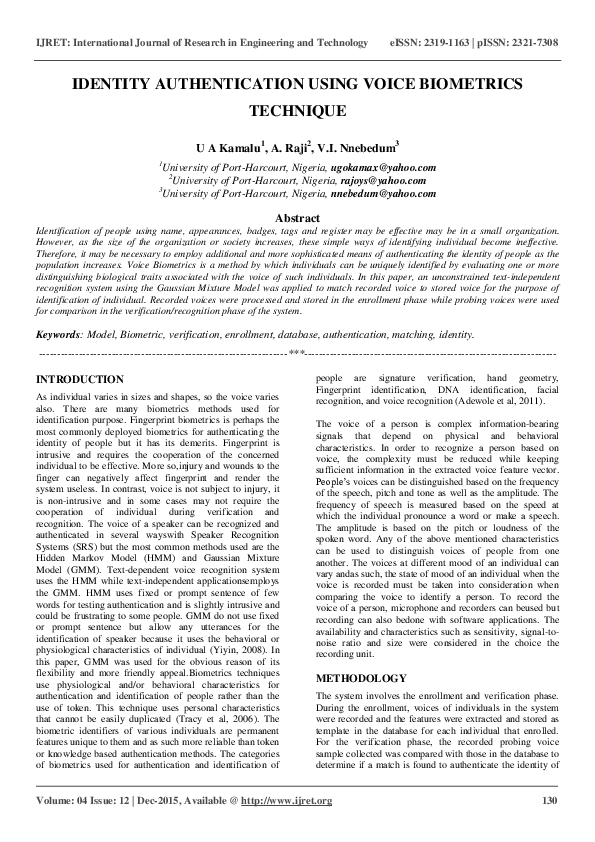 (PDF) IDENTITY AUTHENTICATION USING VOICE BIOMETRICS TECHNIQUE