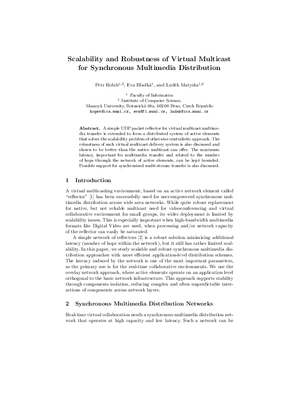 (PDF) Scalability and Robustness of Virtual Multicast for Synchronous Multimedia Distribution