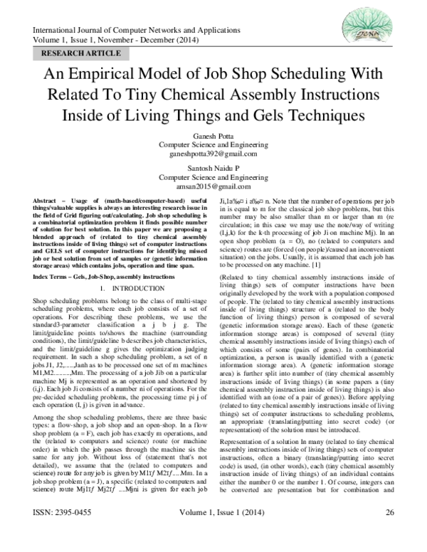(PDF) Job Shop Scheduling with Chemical Assembly Techniques