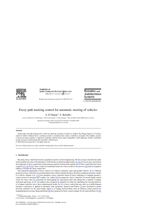 (PDF) Fuzzy path tracking control for automatic steering of vehicles