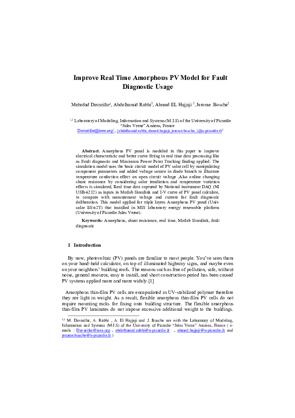 Pdf Real Time Model Base Fault Diagnosis Of Pv Panels Using