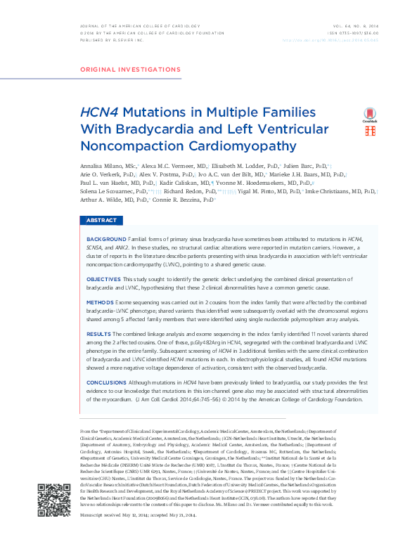 (PDF) HCN4 Mutations in Multiple Families With Bradycardia and Left ...