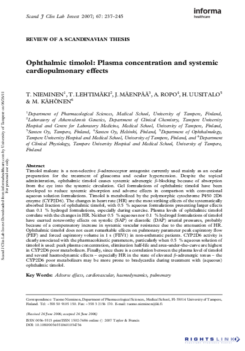 (PDF) Ophthalmic timolol: Plasma concentration and systemic ...
