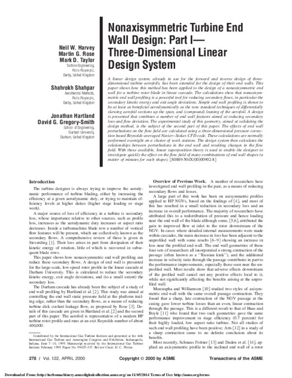(PDF) Nonaxisymmetric Turbine End Wall Design: Part I— Three-Dimensional Linear Design System