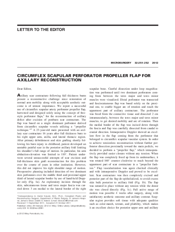 (PDF) Circumflex scapular perforator propeller flap for axillary ...