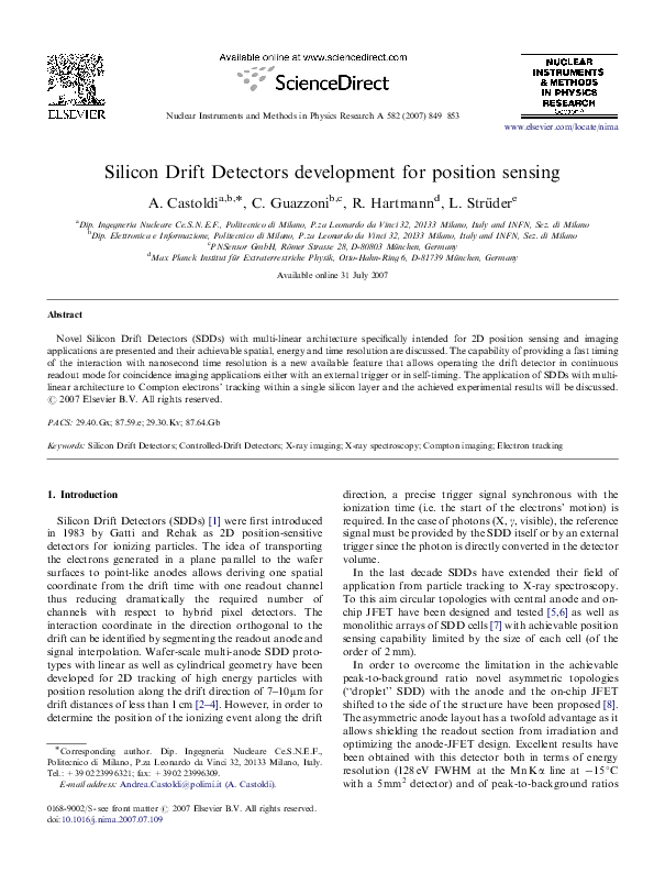 (PDF) Silicon Drift Detectors development for position sensing