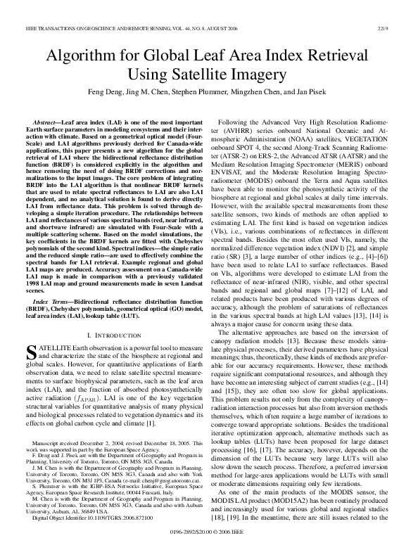 Pdf Algorithm For Global Leaf Area Index Retrieval Using Satellite