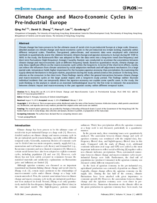 (PDF) Climate Change and Macro-Economic Cycles in Pre-Industrial Europe