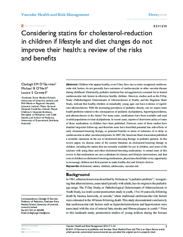 (PDF) Considering statins for cholesterol-reduction in children if ...