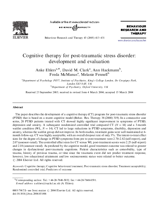 Pdf Cognitive Therapy For Posttraumatic Stress Disorder