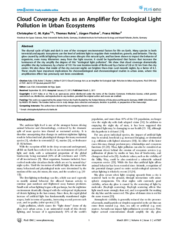 (PDF) Cloud Coverage Acts as an Amplifier for Ecological Light Pollution in Urban Ecosystems